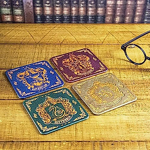 Paladone Harry Potter Coasters for Drinks - Hogwarts Crest Design - Premium Metal Drink Coasters