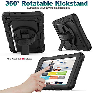 SEYMAC stock Case for Samsung Galaxy Tab A 8.0'' 2019 (SM-T290/295/297) - Black, Solid Pattern, Screen Protector, Drop-Proof, Polycarbonate Material