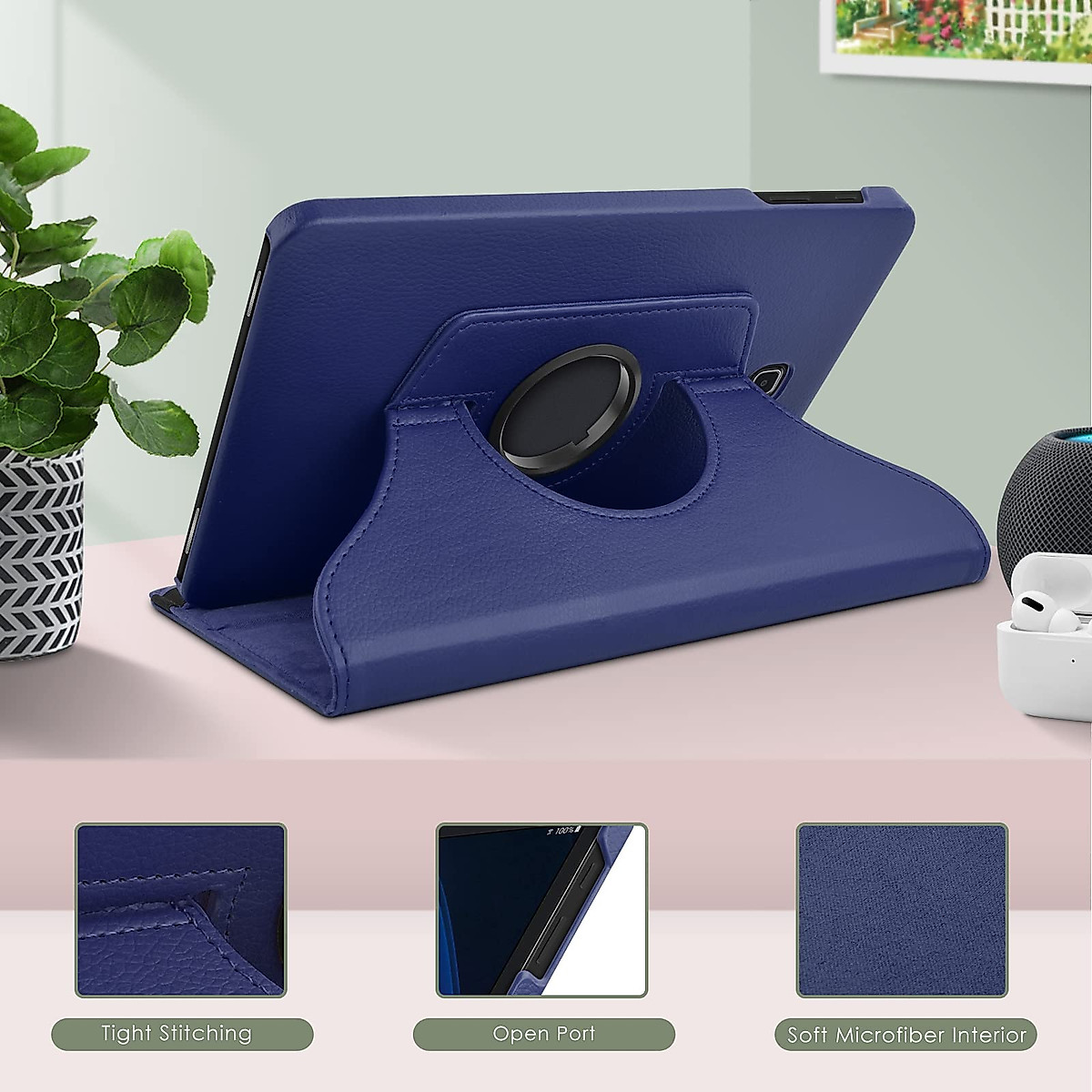 DETUOSI Rotating Case for Samsung Galaxy Tab A 10.1" 2016 (SM-T580), 【Auto Sleep/Wake】 360 Degree Swivel Multi-Angle Stand Folio Leather Book Cover + Protective Hard Back Shell + Elastic Band Closure