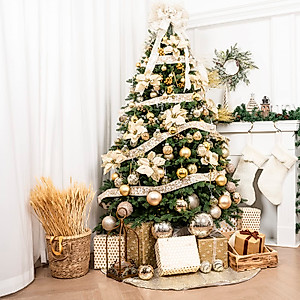 SLK Ornaments Shatterproof, 32 Counts Xmas Plastic Clear Christmas Balls Hanging Tree Glittering Balls with Stuffed Decorations Multi Size Gold