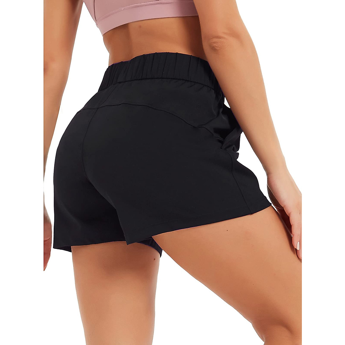 Stelle Women's Hiking Shorts Workout Athletic Gym Running Lounge Shorts with Side Pocket 3" (Black, M)