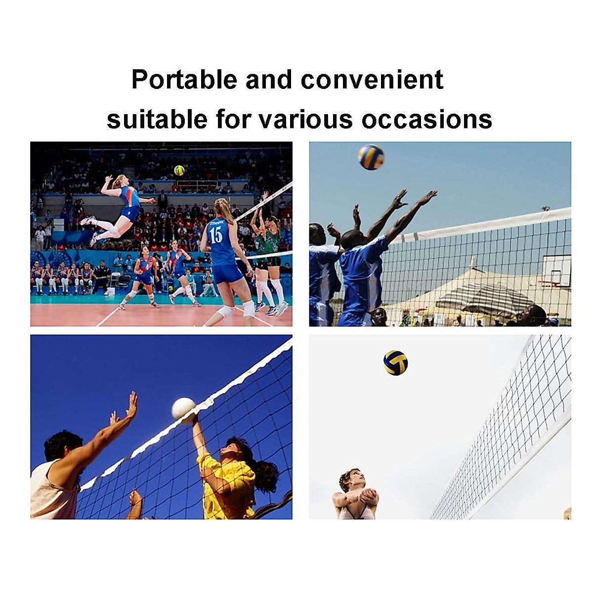 Large Portable Adjustable Volleyball Net Training Net Foldable Official Standard Size Indoor Outdoor Sports Equipment for Backyard Schoolyard Pool Beach Driveway