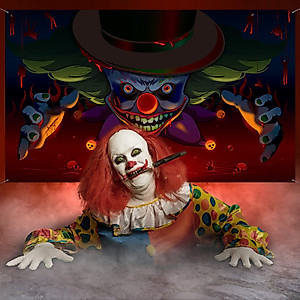 Halloween Clown Decorations Scary Carnival Backdrop Halloween Clown Banner Creepy Clown Background Photography for Horror Circus Carnival Halloween Party Decor Supplies Scary Evil Vampire (Scary)