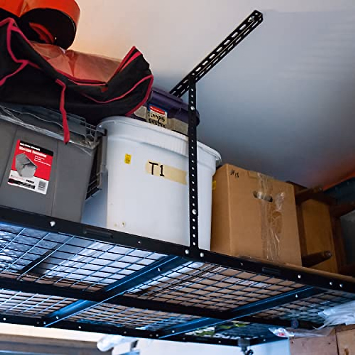 ABN Garage Shelving Ceiling Mounted Storage Racks - 4x4ft Ceiling Garage Storage System for Totes Decorations and More