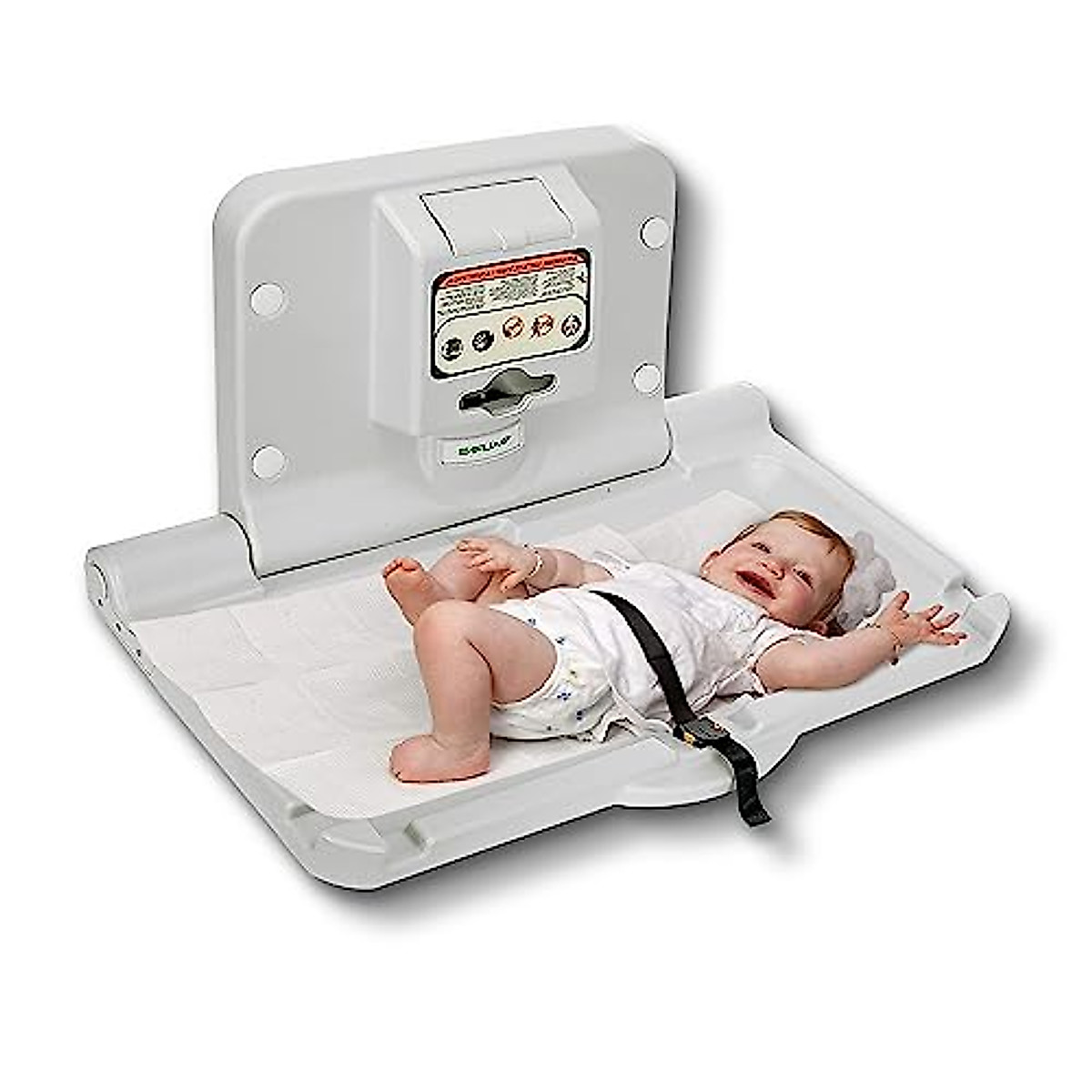 Alpine Wall Mounted Baby Changing Station - Horizontal Baby Changing Table Foldable Diaper Tables with Safety Strap for Commercial Bathroom, ADA Compliant (Hardware Included) White Gray