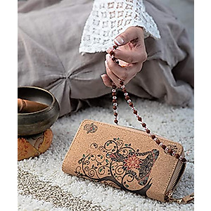Buddha Cork Vegan Wristlet Wallet - Ganesh, Hamsa, OM, lotus flower- Room for credit card, coins, bills, cellphone