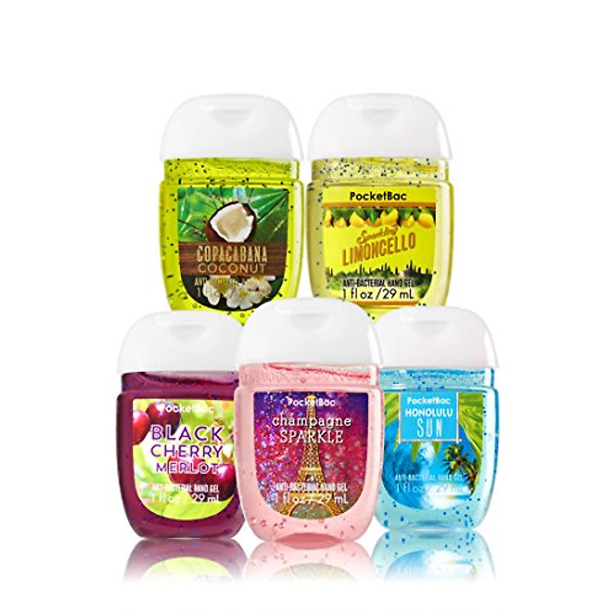 Bath and Body Works Anti-Bacterial Hand Gel 5-Pack PocketBac Sanitizers, Assorted Scents, 1 fl oz each
