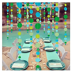 JEYE Blue and Green Circle Dots Party Garland Banner Decoration Polka Dots Paper Streamer Backdrop Hanging Decor for Baby Shower Birthday Wedding Christmas Graduation, Pack of 2, 26ft/8m in Total