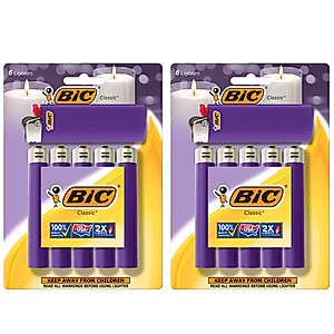 BIC Classic Maxi Pocket Lighters, Lighter for Candles, Purple Lighters (Packaging May Vary), 12 Count Pack