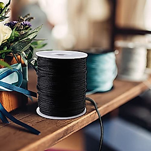 328Feet 2mm Satin Rattail Cord Black Nylon Cord Beading String for Chinese Knotting, Macramé, Beading, Necklaces,Jewelry Making Arts and Crafts (Black)