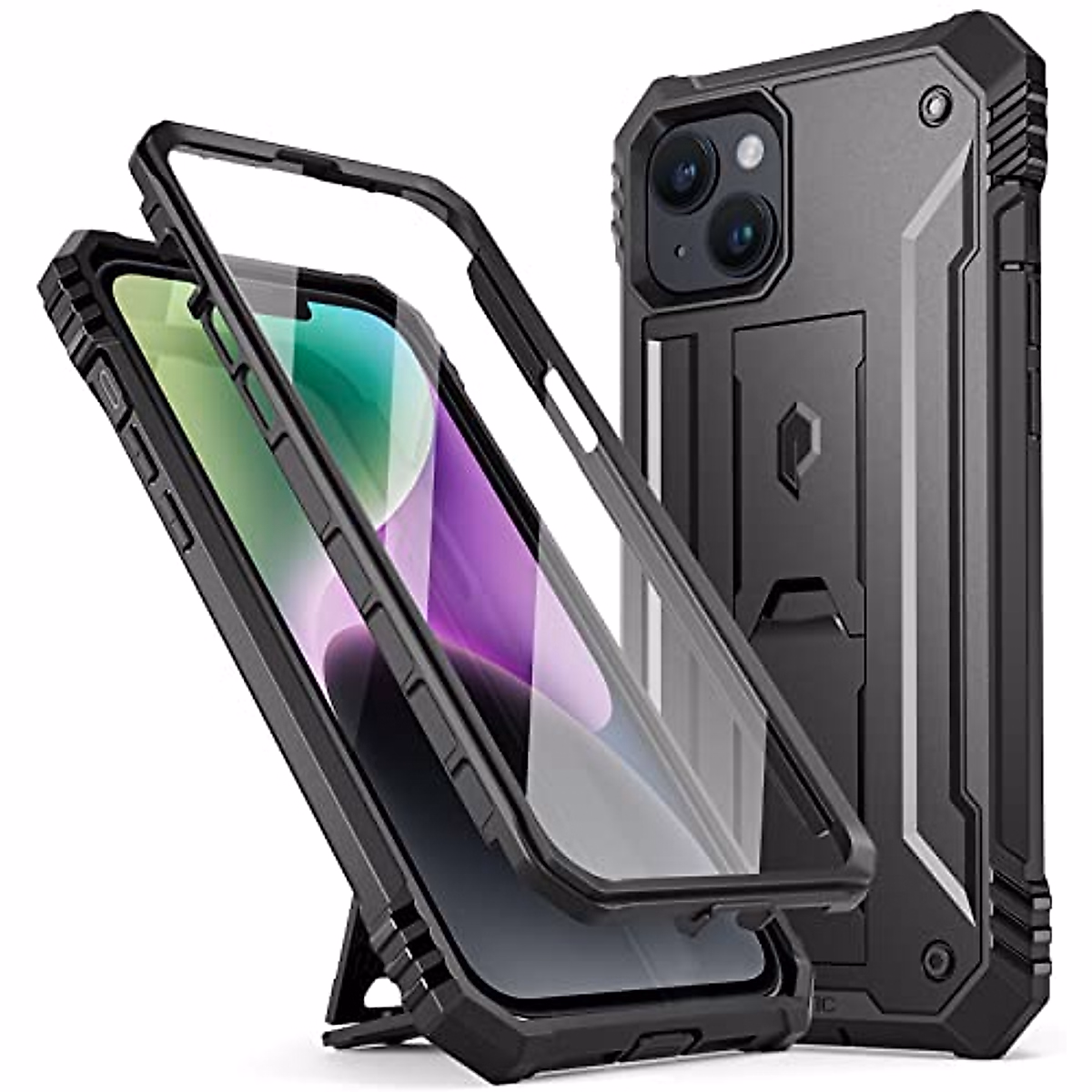 Poetic Revolution Case for iPhone 14 6.1 inch, [20FT Mil-Grade Drop Tested], Full-Body Rugged Shockproof Protective Cover with Kickstand and Built-in-Screen Protector, Black