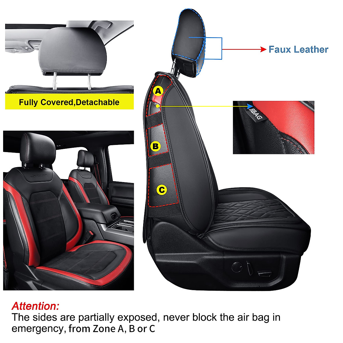 LUCKYMAN CLUB F150 Full-Set Seat Covers J03-Q3 with Waterproof Faux Leather, Fit 2015-2024 Ford F150 and 2017-2024 F250 F350 F450 (Full Set, Black)