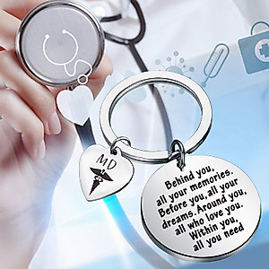 FEELMEM MD Keychain Future Medical Doctor Gifts Behind You All Your Memories Before You All Your Dreams Keychain Nursing Jewelry MD Gift Medical Student Graduation Gift (MD)