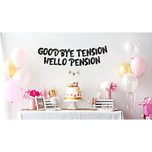Goodbye Tension Hello Pension Black Glitter Banner - Retirement Party Supplies, Gifts and Decorations
