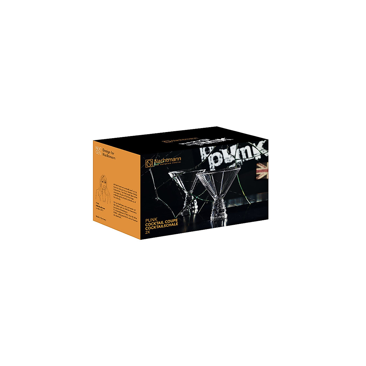 Nachtmann Punk Collection Cocktail Coupe Glasses, Set of 2, Studded Textured Crystal Glass Stem, Perfect for Drinking Champagne, Sweet Wine, Martini, and Cosmopolitan