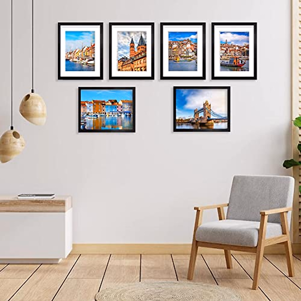 PWTAKO 11x14 Picture Frame Set of 6, Display Pictures 8x10 with Mat or 11x14 Without Mat for Wall Mounting,Black