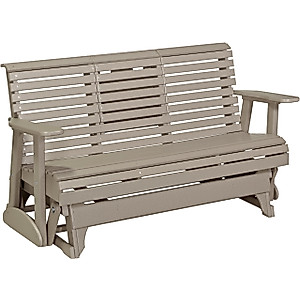 LuxCraft 5' Plain Double Glider Bench, 2 Person Glider Chair, 2 Seat Outdoor Glider, Outdoor Glider Loveseat, Patio Glider Bench (Weatherwood)