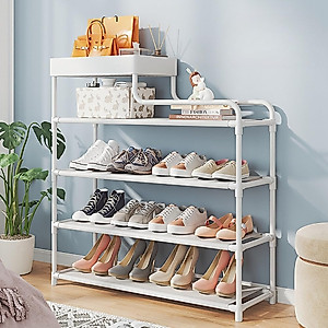 Johofiow Versatile Shoe Cabinet with Storage Rack,Entryway Shoe Rack, Shoe Stand for Closet,Stackable Boot & Shoe Storage,for Entryway,Hallway,Living Room,Closet (White, 4-Tier)