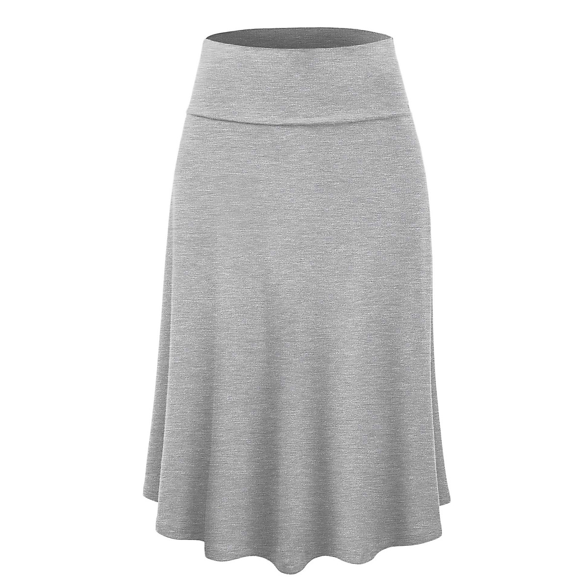 Lock and Love LL WB1105 Womens Lightweight Fold Over Flared Midi Skirt S Heather_Grey