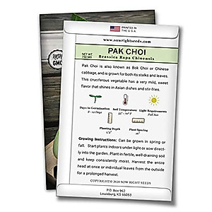 Sow Right Seeds - Pak Choi Seed for Planting - Also Known as Bok Choy or Chinese Cabbage - A Tasty Non-GMO Heirloom Variety to Plant Asian Greens in Your Home Vegetable Garden - Grow Great Stir-Fries