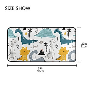 Dinosaur Bath Runner Rug Cream Dino Non Slip Area Mat Rugs for Bathroom Kitchen Indoor Carpet Doormat Floor Dirt Trapper Mats Shoes Scraper 39"x 20"