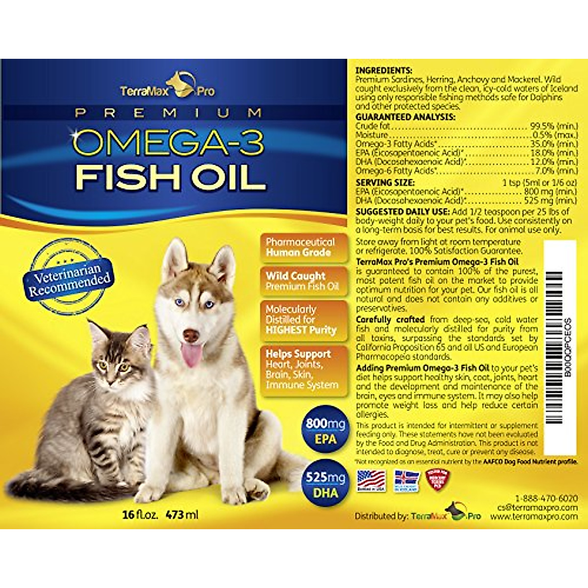 TerraMax Pro Liquid Omega-3 Fish Oil for Dogs and Cats, 16 Fl. Oz.