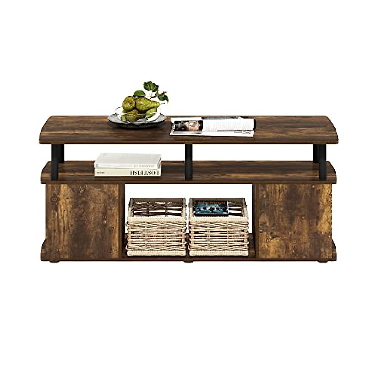 Furinno JAYA TV Stand for TVs up to 50 Inch with Open Storage, Amber Pine/Black