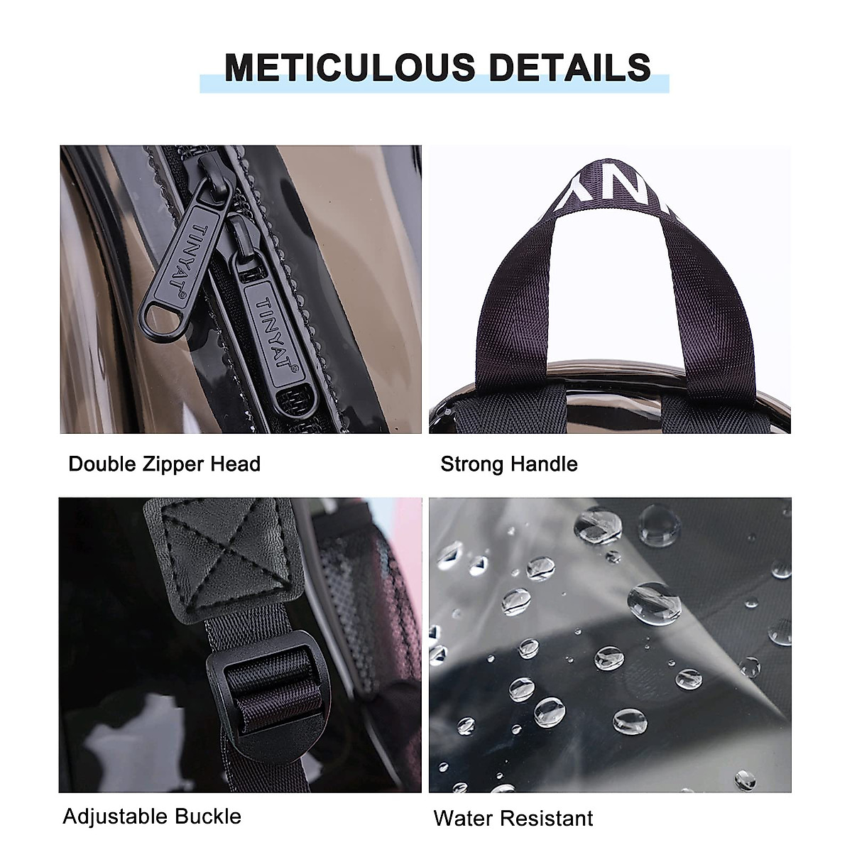 TABITORA Clear Backpack Water Proof Transparent Backpack Large Bookbag with Reinforced Strap for College Workplace Black