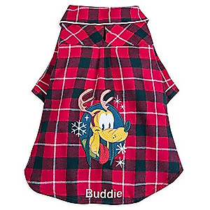 Disney Pluto Holiday Plaid Flannel Shirt for Dogs, Size Small
