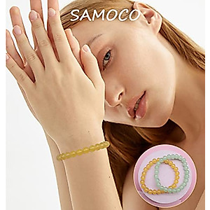 SAMOCO 18Pcs 8mm Beaded Stretch Bracelet Handmade Round Glass Bracelet for Women Multicolor Matte Beads Elastic Bracelet