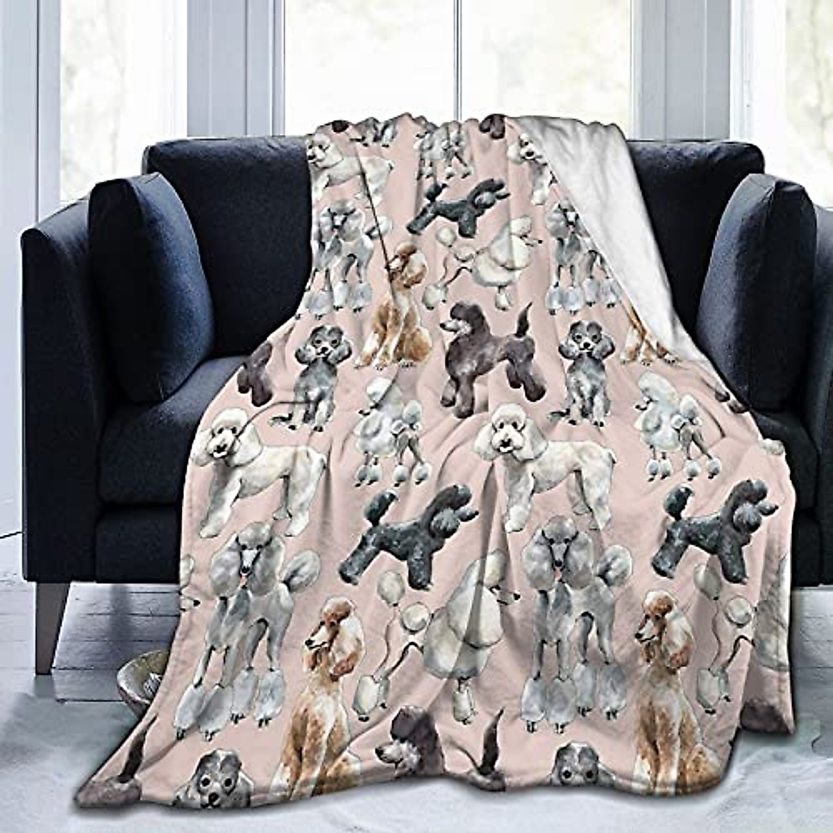 Quicklro Poodles Dogs Flannel Fleece Soft Throw Blanket 60*50inch,Lightweight Microfiber Flannel Fleece Plush Blanket for Bed Sofa Couch All Seasons Black