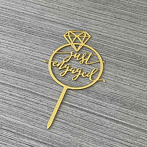 JIEEIN Mirror Gold Just Engaged Cake Topper, We're Engaged Cake Pick Engagement Party Decorations, Bridal Engagement Wedding Cupcake Decoration Party Supplies