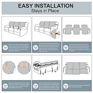 Genina Waterproof Couch Cover for Reclining Couch 3 Seat Recliner Sofa Covers, Non-Slip Recliner Couch Cover Furniture Protector with Elastic Straps for Pets, Dogs (Dark Gray, Recliner Sofa)