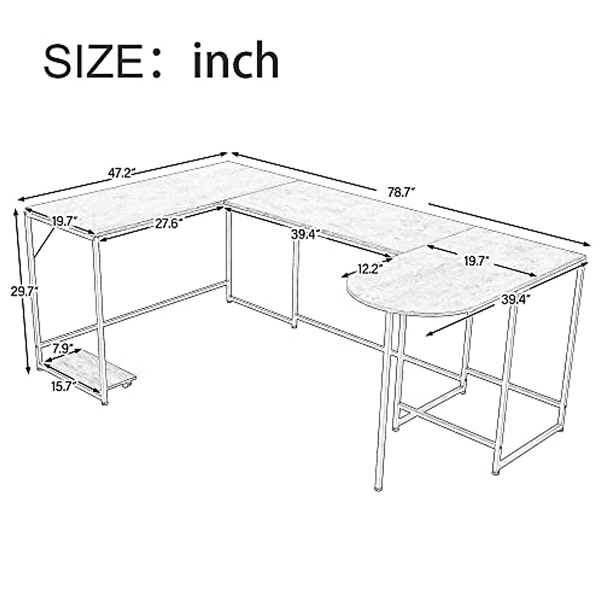 Merax U-Shaped Computer, Industrial Corner Writing CPU Stand, Gaming Table Workstation Home Office Desk, 78.7" L x 47" W x 30.1" H, Tiger