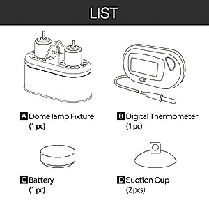 REPTI ZOO Nano Combo Reptile Deep Dome Dual Lamp Fixture and Digital Thermometer Reptile Dual Lamp Cap Combo Integration Design Max 40 Watts Max Bulb Height 4 in Per Socket UVB Light Fixture