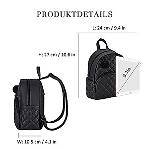 ECOSUSI Mini Backpack Women Leather Small Backpack Purse for Teen Girl Cute Pom Bookbag Travel Shoulder Bag with Charm Tassel (1-Black, for Tablet)