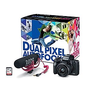 Canon EOS M50 Mirrorless Video Creator Kit with EF-M 15-45mm Lens, Rode VIDEOMIC GO Microphone, and Memory Card, Black