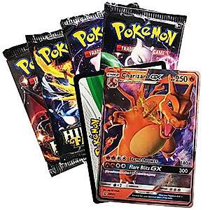 Pokemon SM11.5 Hidden Fates Gx Tin- Charizard + 1 of 3 Foil Pokémon-GX Cards + 4 Booster Pack, Multicolor