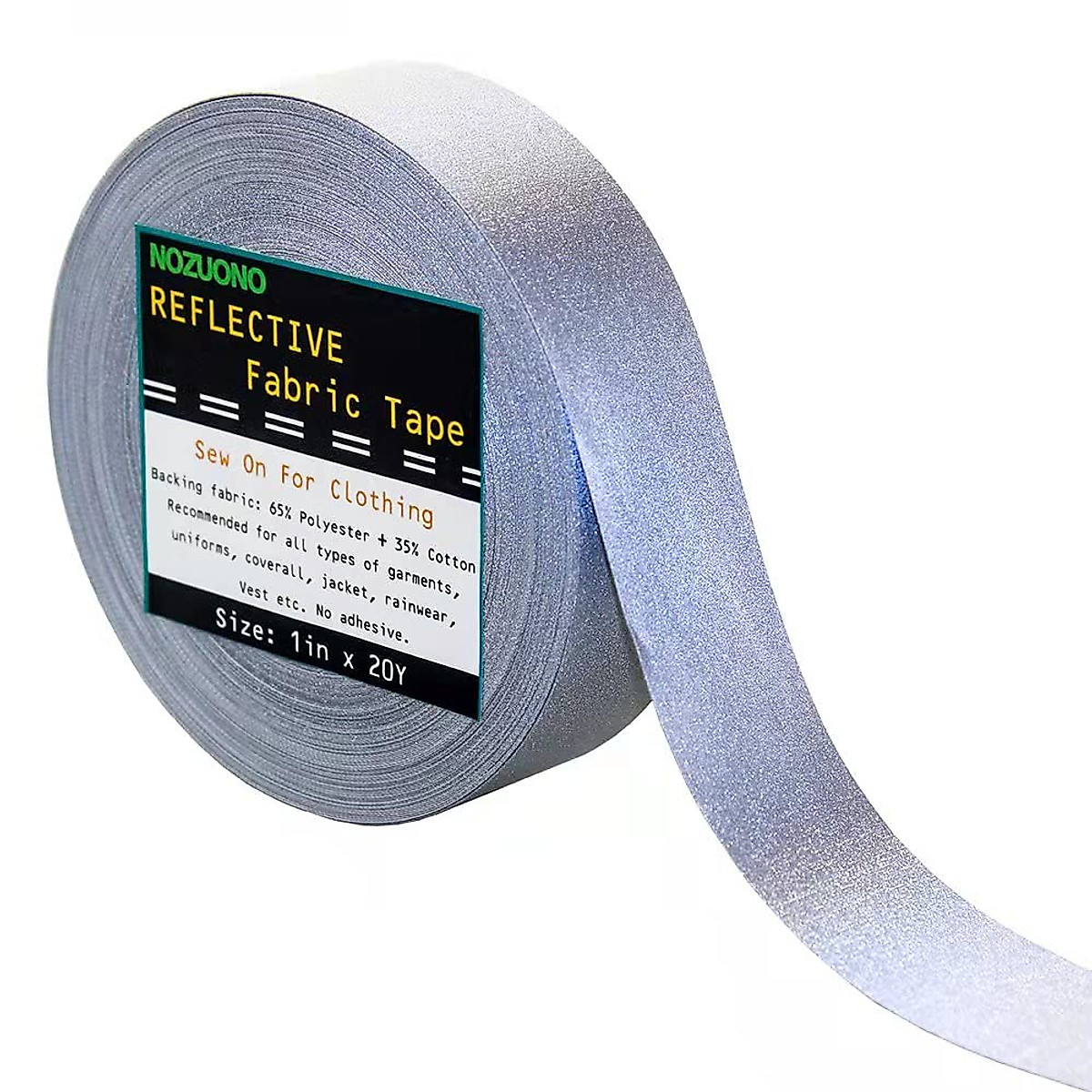 NOZUONO High Visibility Silver Reflective Fabric Tape Strips DIY Edging for Clohting Sew On (1 in x 20yd)