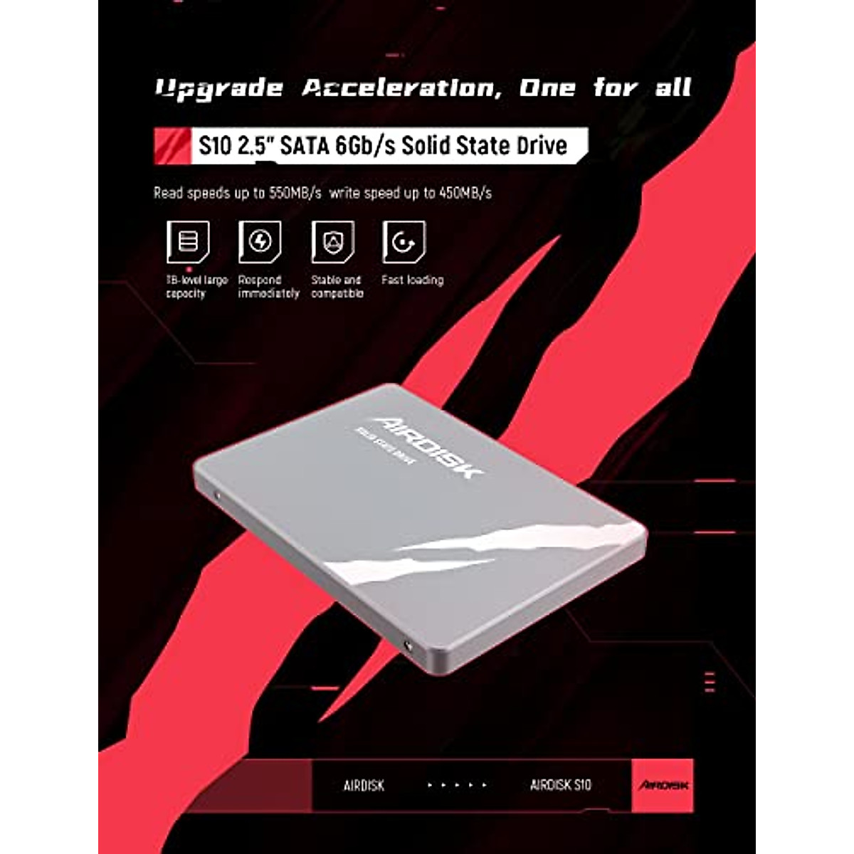 AirDisk 240GB SSD, 2.5 Inch/7mm SATA III 6Gb/s, 3D NAND Flash Memory Internal SSD, Speeds up to 550 MB/s Read, up to 450MB/s Write, Performance Boost Internal Solid State Drive for PC/Computer/Laptop