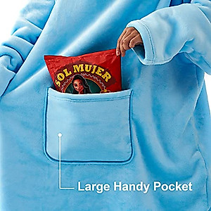 Hansleep Wearable Blanket Hoodie for Men and Women, Hoodie Blanket with Pockets and Sleeves Sweatshirt for Adults as A Gift - Azure Short