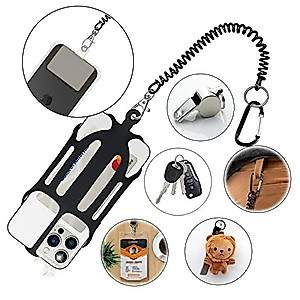 Phone Tether with 2 Patch and Silicone Phone Holder,2 in 1 iPhone Lanyard Tether with Carabiner Clip for Anti-Drop,Fits Most Cell Phones (Black)