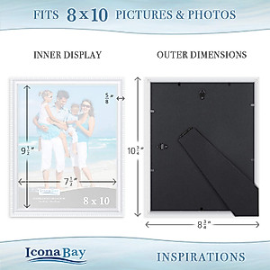 Icona Bay 8x10 Picture Frames (White, 2 Pack), Beautifully Detailed Molding, Contemporary Picture Frame Set, Wall Mount or Table Top, Inspirations Collection