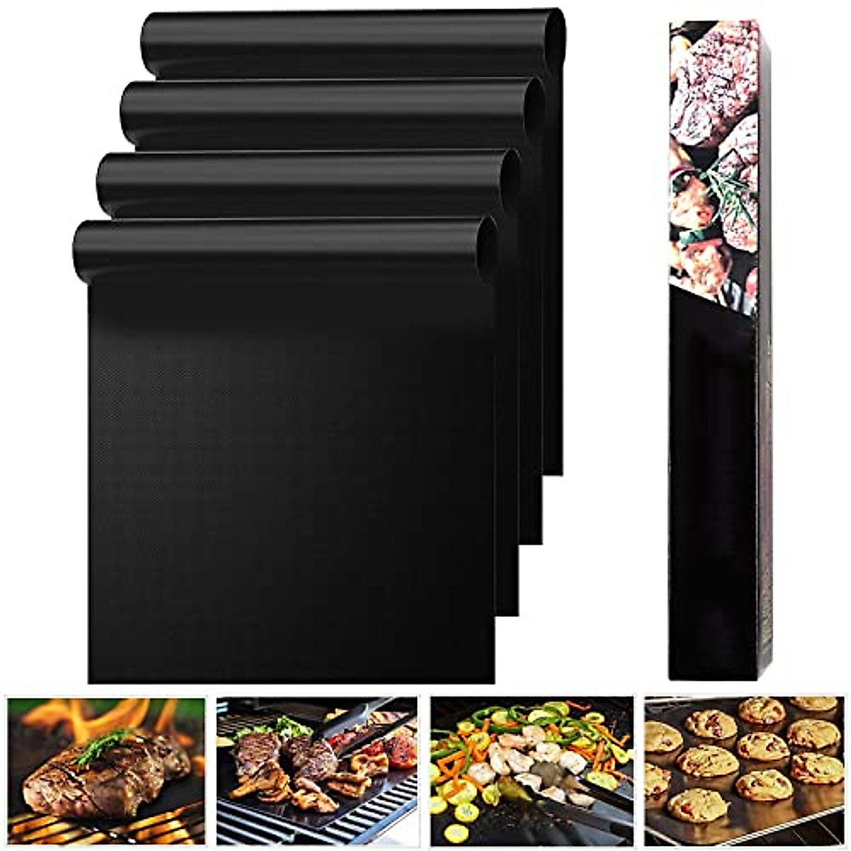 Grill Mat Set of 4, Oven Liners for Bottom of Electric Oven and Gas Oven Reusable Nonstick Oven Protector Liner Heat Resistant Grill Mats for Outdoor Grill 16.25 x 23 inch