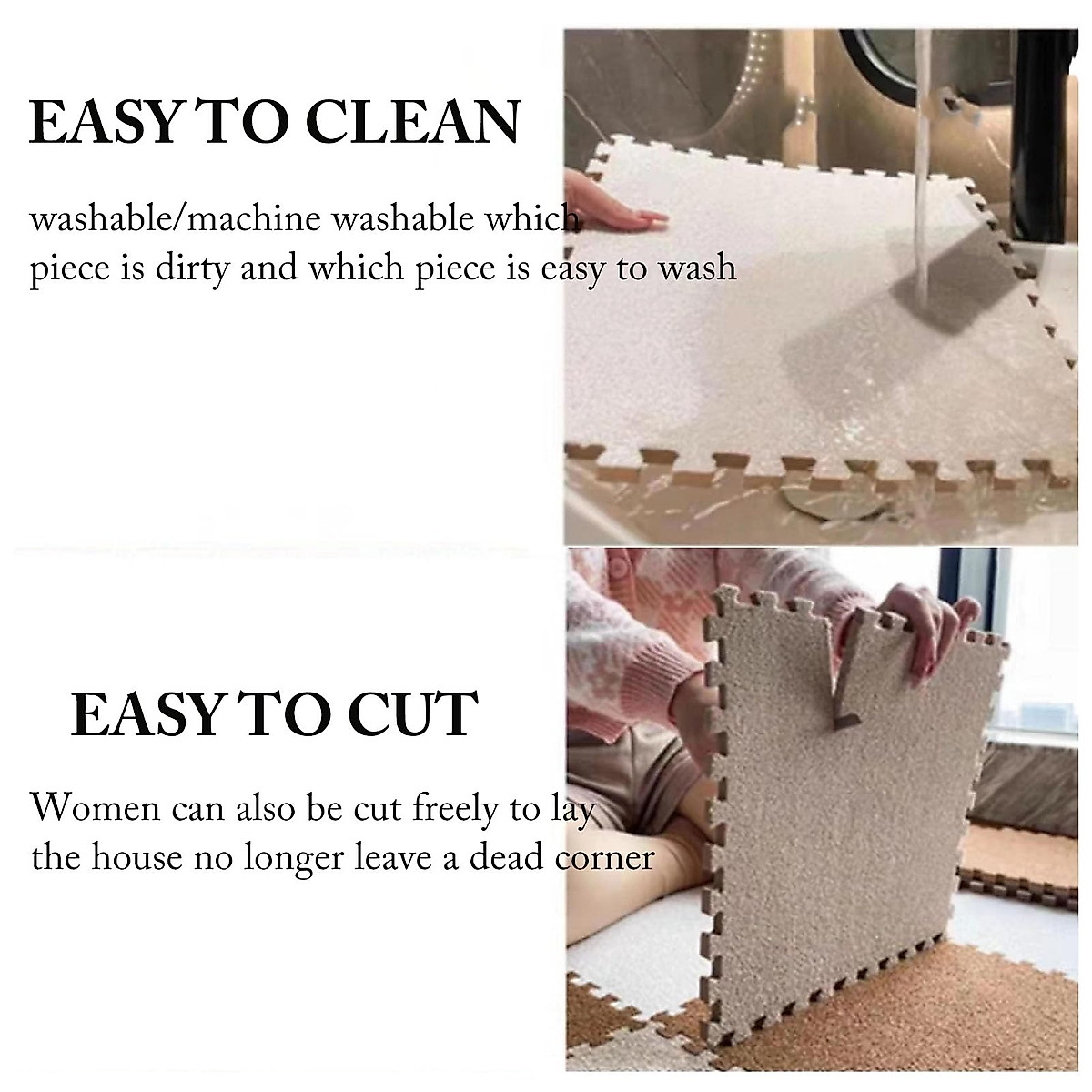 20 Pcs 12x12in Interlocking Foam Puzzle Carpet Tiles,Thick Design Non-Slip Shaggy Square Area Rug Easy to Put Together and Clean Texture Play Ground Mats(Color:Coffee+White)