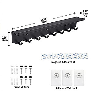 Volnamal Magnetic Key Holder for Wall Decorative - Premium Magnets Wall Mounted Key and Mail Organizer, Adhesive Key Rack Hanger for Entryway, Refrigerator with 8 Hooks(Black)