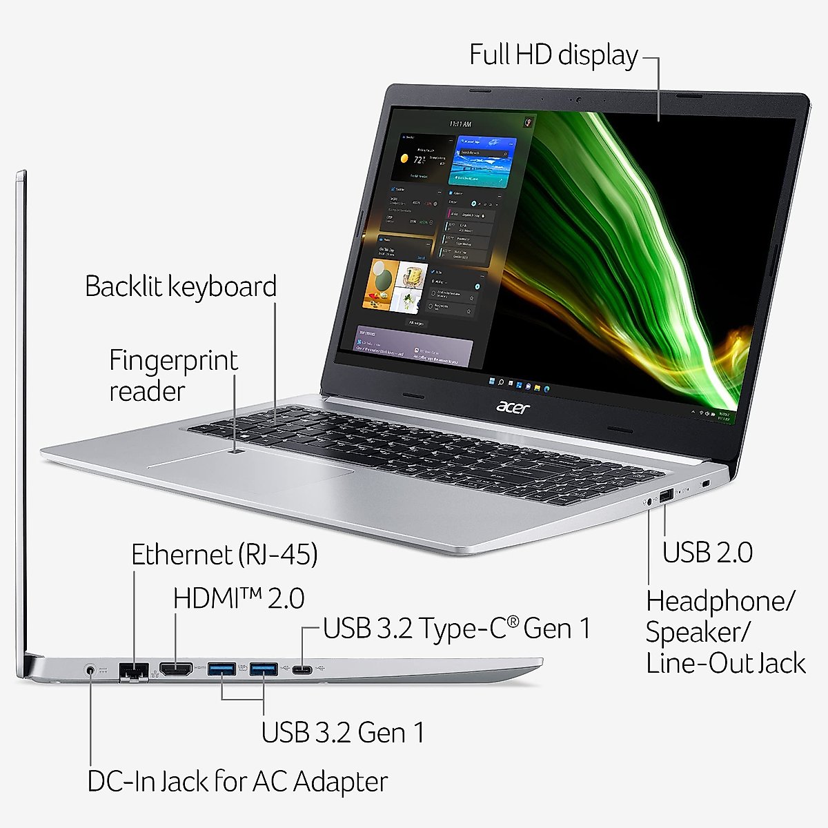 2023 Newest Acer Aspire 5 Laptop, 15.6" FHD IPS Display, AMD Ryzen 3 3350U Processor, 8GB DDR4 RAM, 256GB PCIe SSD, WiFi6, Backlit Keyboard, Fingerprint Reader, Amazon Alexa, Windows 11 Home in S mode