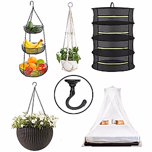 Evsteluo Large Swag Ceiling Heavy-Duty Hooks with Complete Hardware Kit - Ideal for Hanging Plants, Ceiling & Drywall Installation (2 Sets Black)