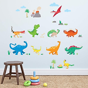 DECOWALL DWL-1805N Colourful Dinosaur Kids Wall Stickers Wall Decals Peel and Stick Removable Wall Stickers for Kids Nursery Bedroom Living Room décor
