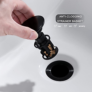 Bathroom Sink Drain, Pop Up Drain Stopper with Overflow, Lavatory Vanity Vessel Sink Drain Assembly, Matte Black